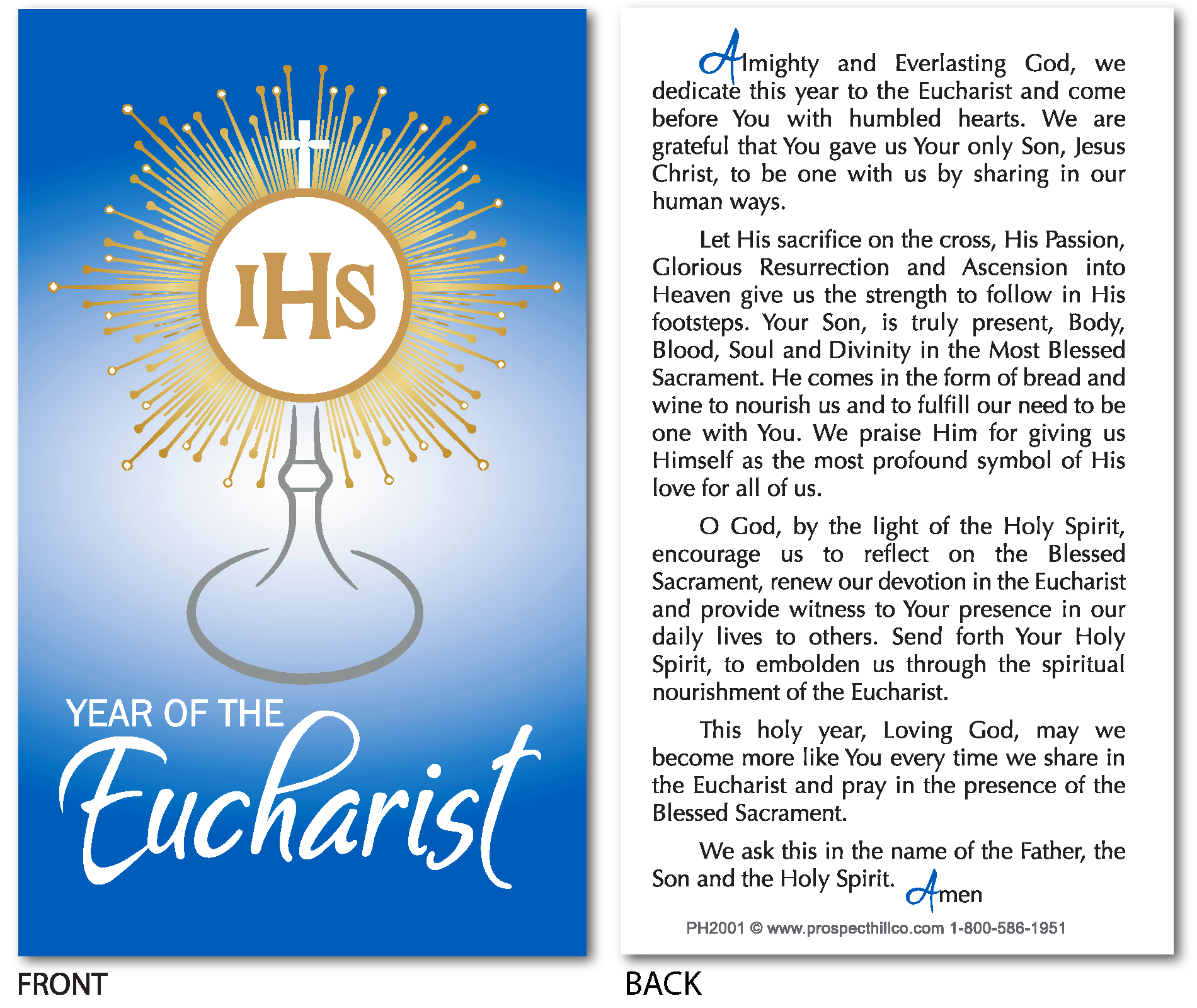 “The Year of the Eucharist” Prayer Card (100 count) – Prospect Hill Co.